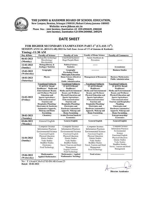 JKBOSE Date Sheet 2023 For Class 10 12 Jkbose Nic In Check Live