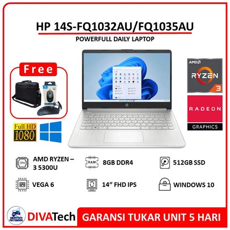 Jual Laptop HP 14s FQ1032AU FQ1035AU Ryzen 3 5300U 8GB 512GB SSD FHD