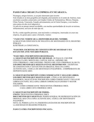 Pasos Para Crear Una Empresa En Nicaragua PDF