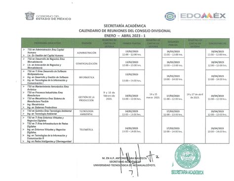 Calendarios escolares Universidad Tecnológica de Nezahualcóyotl
