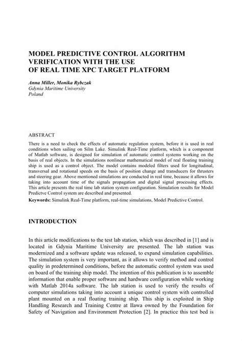 pdf model predictive control algorithm verification with … dokumen tips