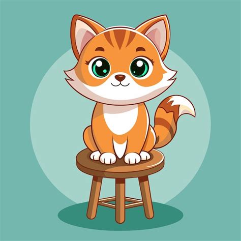 Un Gato De Dibujos Animados Se Sienta En Un Taburete Con Un Fondo Verde