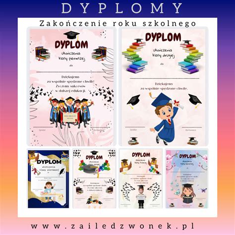 Zakończenie roku szkolnego DYPLOMY podziękowania wklejki do książek
