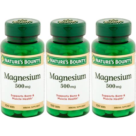 3 Pack Nature S Bounty Magnesium 500 Mg Tablets 100 Tablets Each