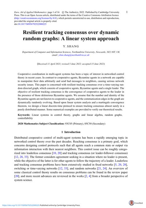 pdf resilient tracking consensus over dynamic random graphs a linear system approach