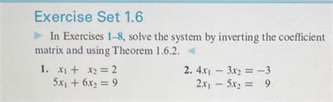solved exercise set 1 6 in exercises 1 8 solve the system