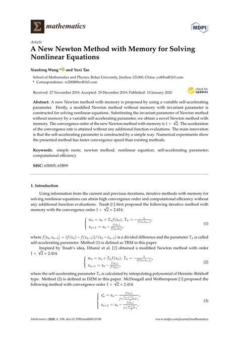 pdf a new newton method with memory for solving nonlinear equations