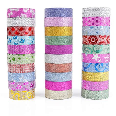 PuTwo Lot de 30 rouleaux de ruban adhésif Washi 15 mm Paillettes
