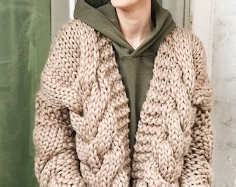 Cable Knit Oversized Chunky Cardigan Sweater Blue Etsy