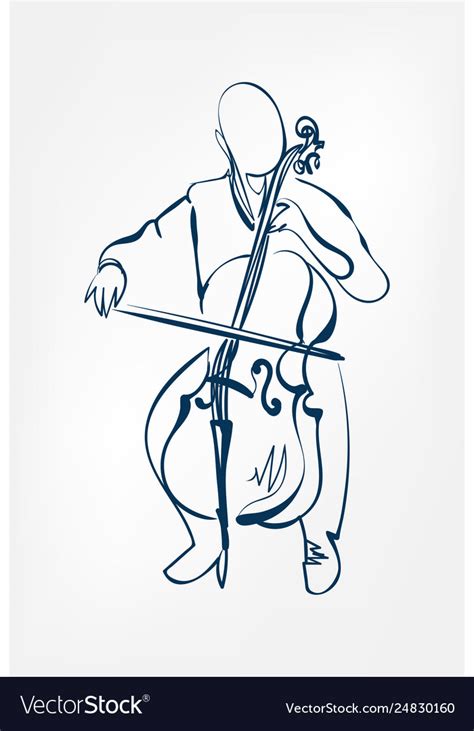 Cello Man Sketch Line Design Outline Royalty Free Vector