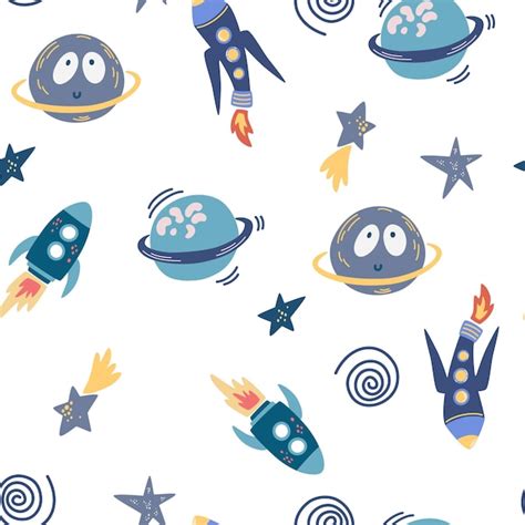 Espacio De Patrones Sin Fisuras Fondo Con Dibujos Animados Cohetes