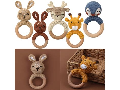 Mordedor de Madera Crochet Dibujos Animados Bebé Sonajero Juguete O