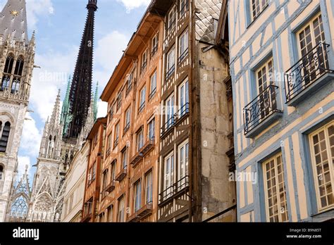 France Seine Maritime Rouen Half Timbered Houses And Notre Dame De