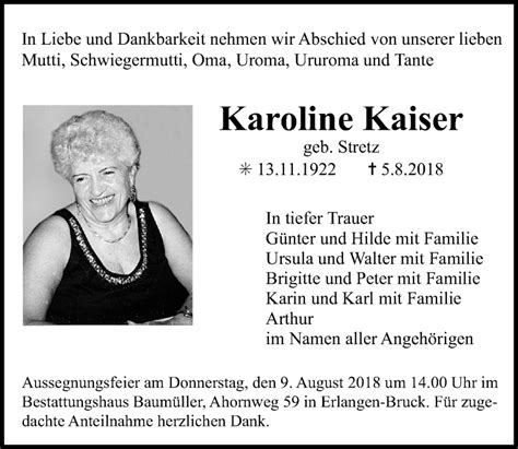 Traueranzeigen Von Karoline Kaiser Trauer Nn De