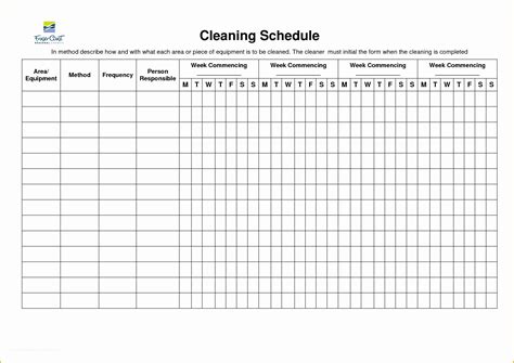 Printable Cleaning Schedule Template