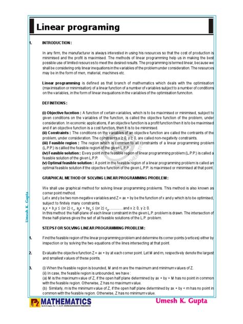 linear programing ta cla sses pdf linear programming mathematical optimization