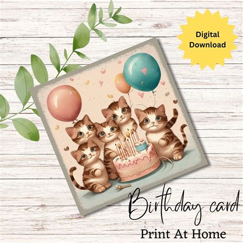 Cat Birthday Card Printable Happy Birthday Cat Card Cat Lovers Card