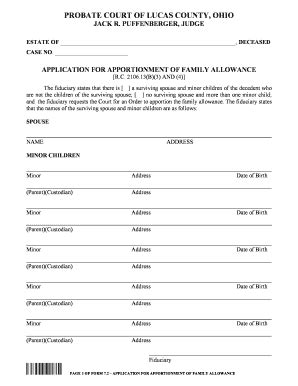 Fillable Online Lucas Co Probate Ct APPLICATION FOR APPORTIONMENT OF