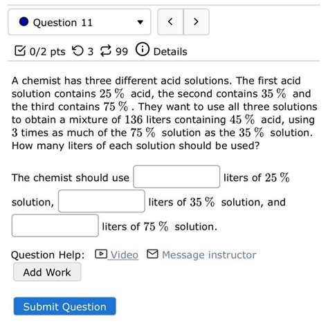 Solved A Chemist Has Three Different Acid Solutions The Chegg