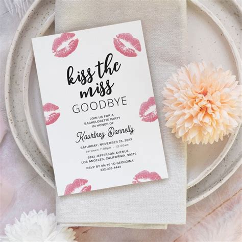 Kiss The Miss Goodbye Bachelorette Party Invitation Zazzle Burlesque