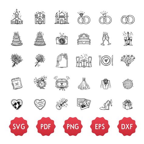 Hand Drawn Wedding Icons Svg Bundle Wedding Planner Icons Etsy In