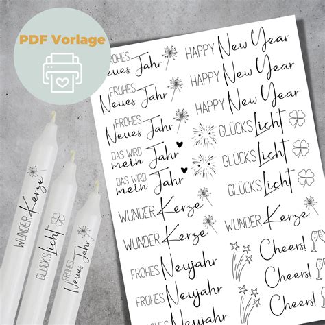 Kerzentattoos Vorlage PDF Silvester 2024 Set 2 Wasserschiebefolie