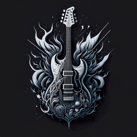 Un Dibujo En Blanco Y Negro De Una Guitarra Con La Palabra Guitarra