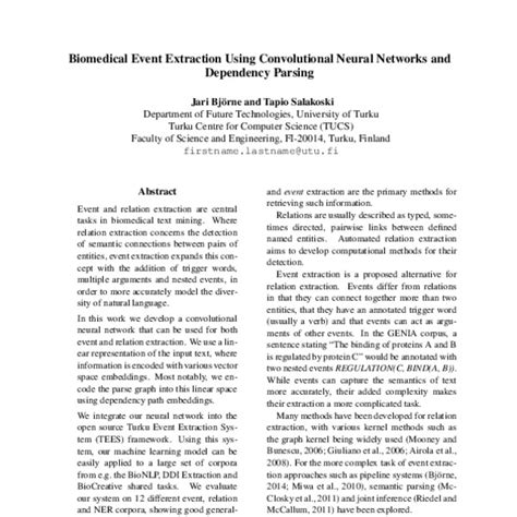 biomedical event extraction using convolutional neural networks and dependency parsing acl