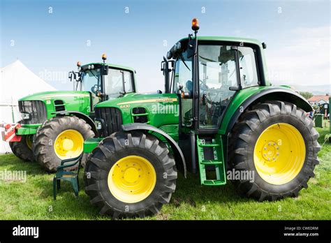 New Green John Deere Tractors On Display At Agricultural Show Stock