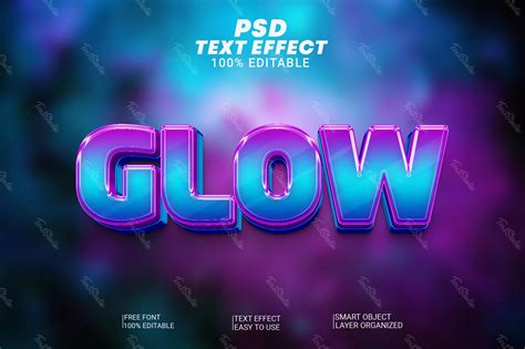 Effet de texte 3d en verre lumineux violet et bleu dégradé de la