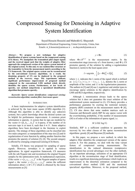 pdf compressed sensing for denoising in adaptive system identification