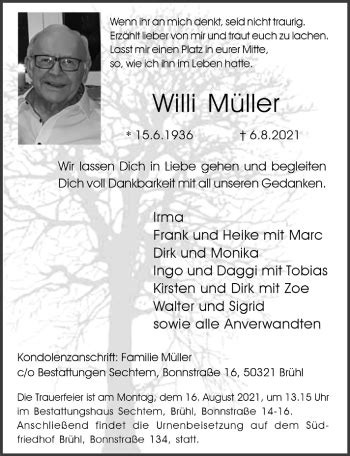 Traueranzeigen von Willi Müller WirTrauern