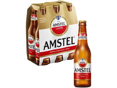 Cerveja Amstel Lager Puro Malte 6 Unidades Long Neck 355ml Cerveja