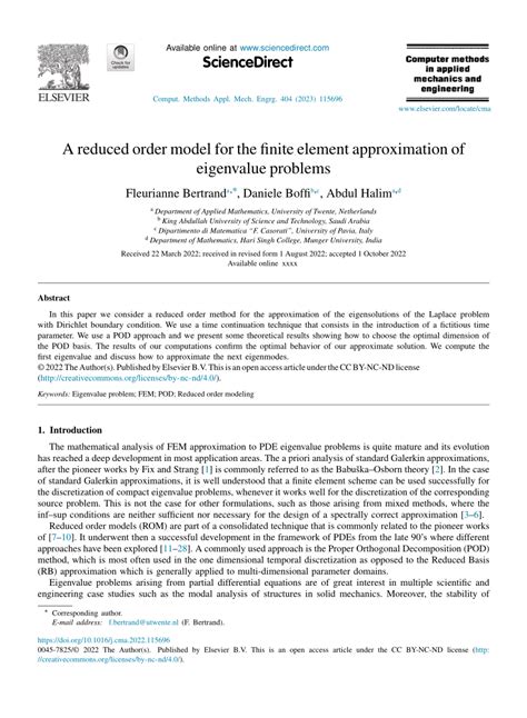 pdf a reduced order model for the finite element approximation of eigenvalue problems