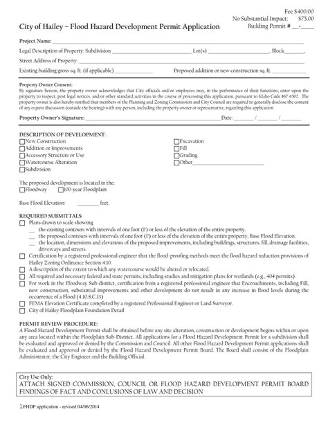 Fillable Online Haileycityhall City Of Hailey Flood Hazard Development