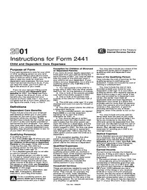 Fillable Online Irs Instruction 2441 Rev 2001 Instructions For