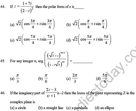 jee mathematics complex numbers mcqs set a multiple choice questions