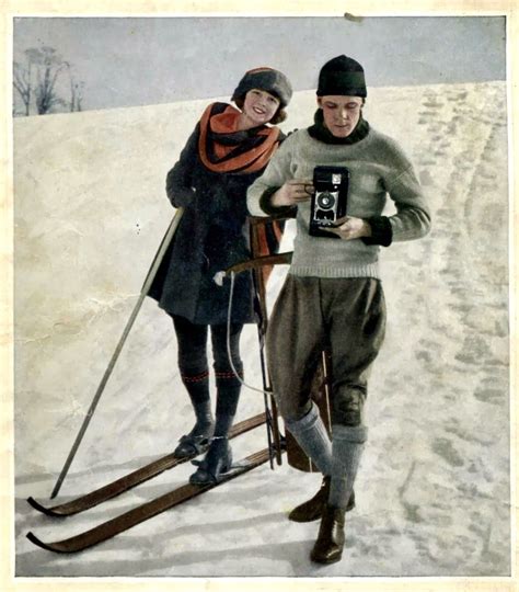 Beau Couple Vintage Ski Skiing Vintage Winter