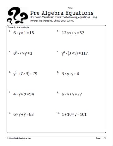 Solving Basic Algebra Equations Worksheets Tessshebaylo