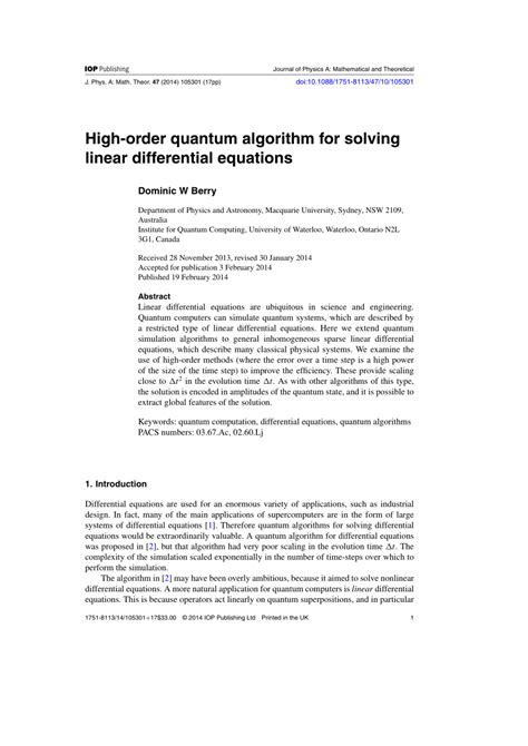 quantum algorithms for solving linear differential equations