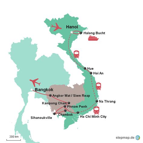 StepMap Vietnam Kambodscha Thailand Landkarte für Asien