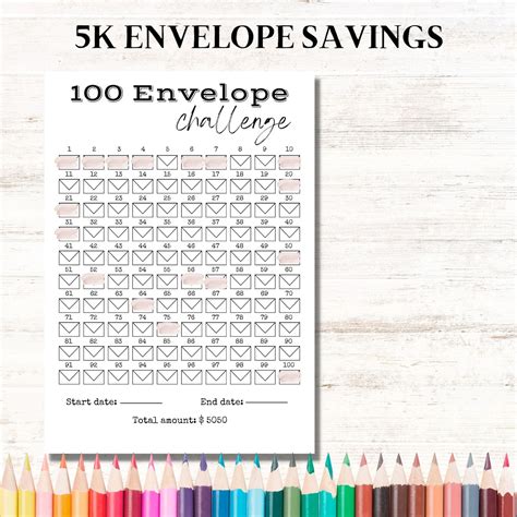 Printable 100 Envelope Savings Challenge Tracker Save 5050 Dollar Etsy