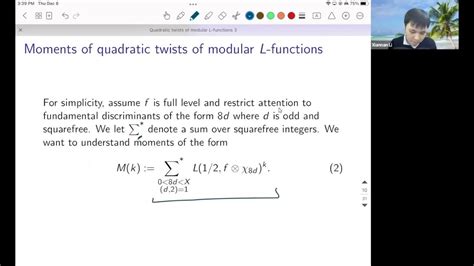 quadratic twists of modular l functions xiannan li youtube