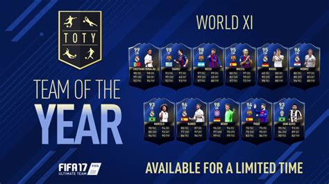 FIFA 17 ULTIMATE TEAM OF THE YEAR ALL PLAYERS RATINGS YouTube