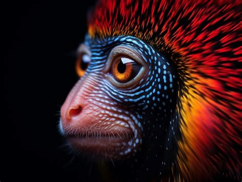 Premium AI Image A Close Up Of A Monkeys Face With A Red And Blue