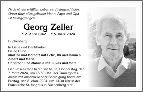 Traueranzeigen von Georg Zeller Allgäuer Zeitung