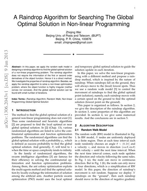 pdf a raindrop algorithm for searching the global optimal solution in non linear programming