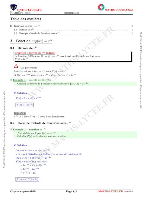 Maths Lycee Fr Cours Et Exemples Corrig S Chapitre Exponentielle