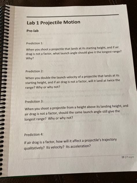 solved lab 1 projectile motion pre lab prediction 1 when