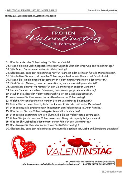 B2 Lass uns über VALENTINSTAG rede Deutsch DAF Arbeitsblätter pdf doc